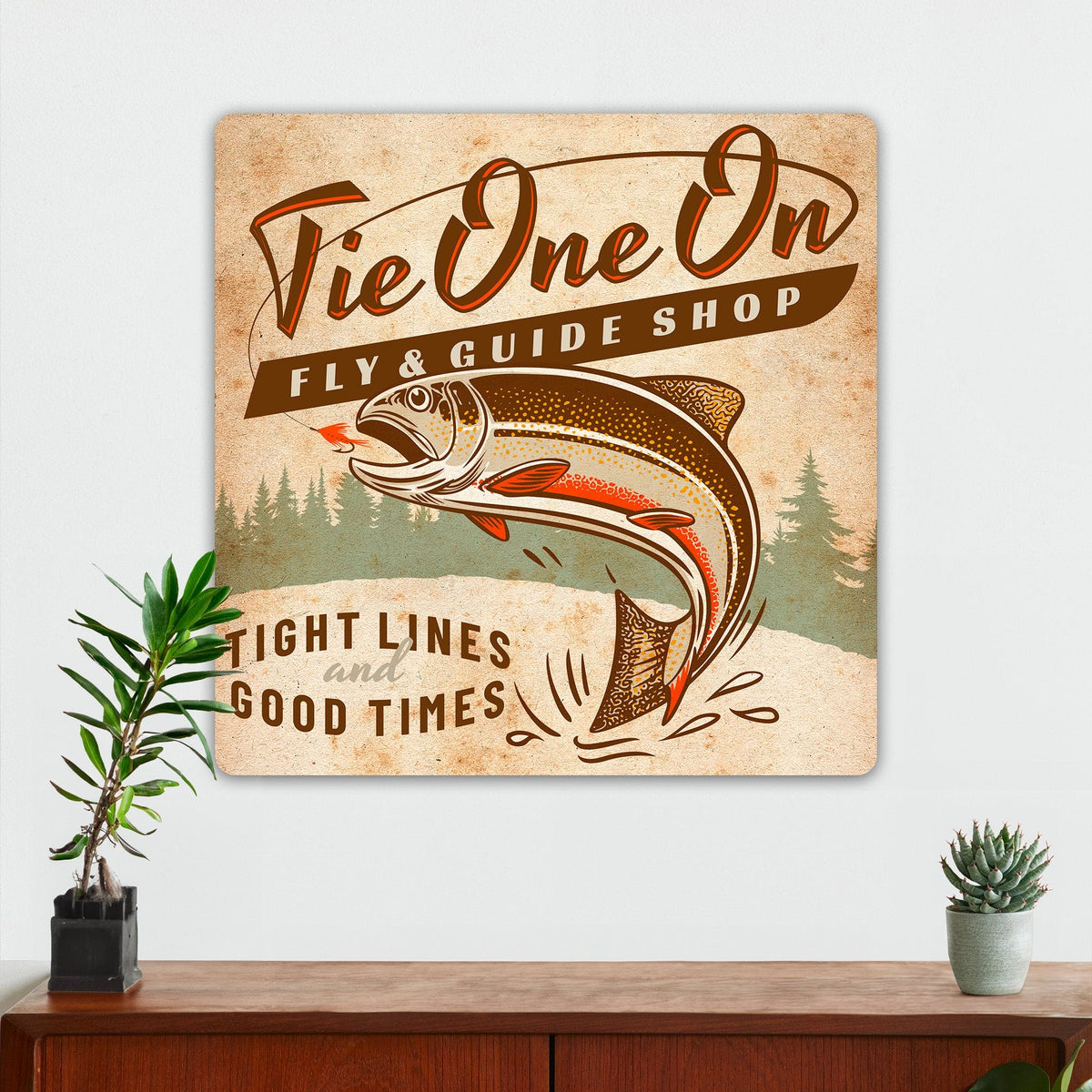 Custom Trout Sign | Fly Fishing Wall Decor | "Tie One On" — Sunshine Corner